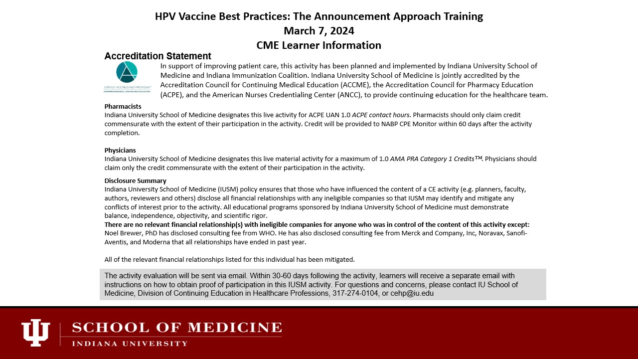 HPV Best Practices Education Program - National HPV Roundtable